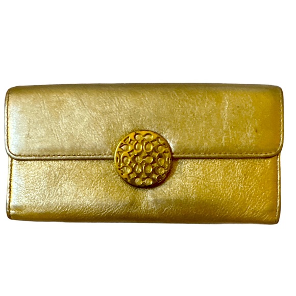 Coach | Bags | Coach Gold Metallic Leather Long Wallet | Poshmark
